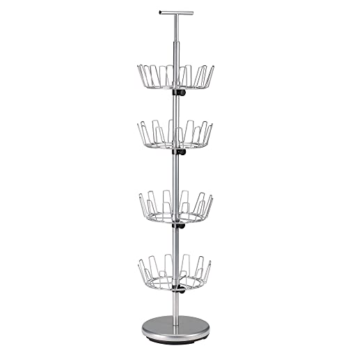 Household Essentials Revolving Four-Tier Shoe Tree, Silver Finish