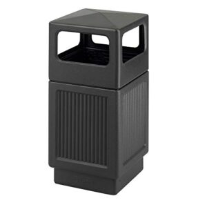 safco products canmeleon outdoor/indoor recessed panel trash can 9476bl, black, decorative fluted panels, 38-gallon capacity