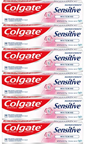 Colgate Sensitive Maximum Strength Whitening Toothpaste, Mint - 6 Ounce (Pack of 6)