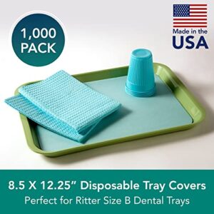 TIDI Choice Tray Covers, Blue (Case of 1,000) - Heavyweight Bond, 8.5" x 12.25", Fits Ritter Size B Dental Trays - Essential Medical Supplies and Dental Consumables - Bulk Dental Tray Covers (917513)