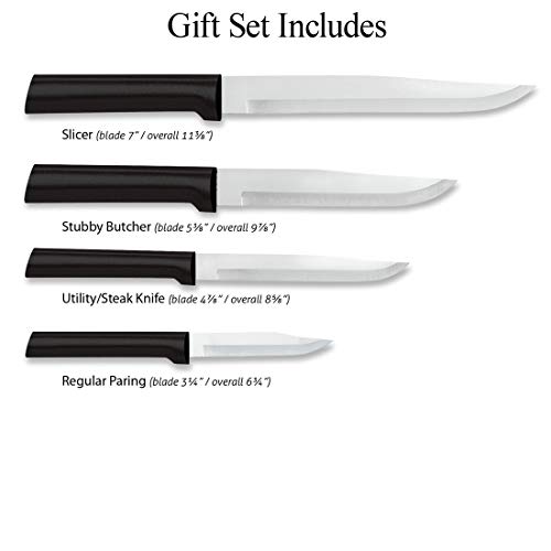 Rada Cutlery Wedding Register Knife Gift Set – 4 Culinary Knives With Black Stainless Steel Resin Handle Made in the USA