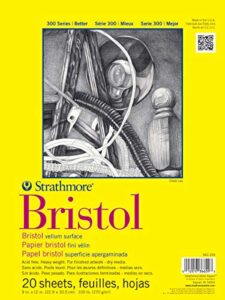 strathmore 300 series bristol paper pad, vellum, tape bound, 9×12 inches, 20 sheets (100lb/270g) – artist paper for adults and students – charcoal, pen and ink, marker, and pastel