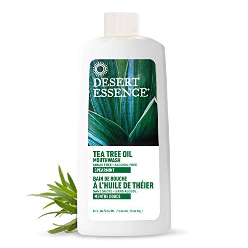 Desert Essence Refreshing Tea Tree Oil Mouthwash - 8 Fl Ounce - Essential Oil of Spearmint - Reduces Plaque Buildup - Complete Oral Care - Refreshing Taste - Vitamin C