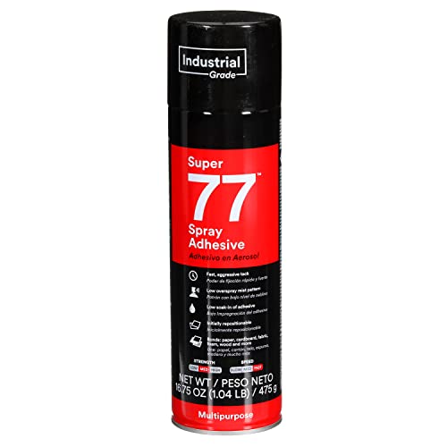 3M Super 77 Multipurpose Permanent Spray Adhesive Glue, Paper, Cardboard, Fabric, Plastic, Metal, Wood, Net Wt 16.75 oz, Clear, (77-24)