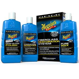 meguiar’s marine/rv fiberglass restoration system, boat fiberglass repair kit with oxidation remover, boat polish and boat wax – 3 count (1 pack)