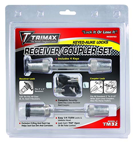 Trimax T3 - 5/8" Receiver & Tc2 - 2-1/2" Span Coupler Lock-Keyed Alike Set TM32, Clam Packaging, Chrome