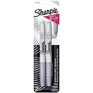 sharpie metallic permanent markers, fine point, silver, 2 count