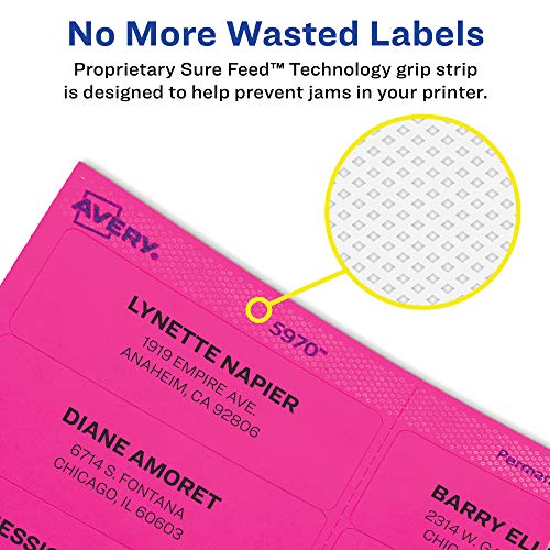 Avery Printable Address Labels with Sure Feed, 1" x 2-5/8", Assorted Neon (Magenta, Green and Yellow), 450 Blank Mailing Labels (5979)