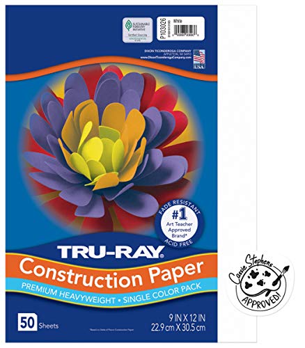 Pacon Tru-Ray Heavyweight Construction Paper, White, 9" x 12", 50 Sheets