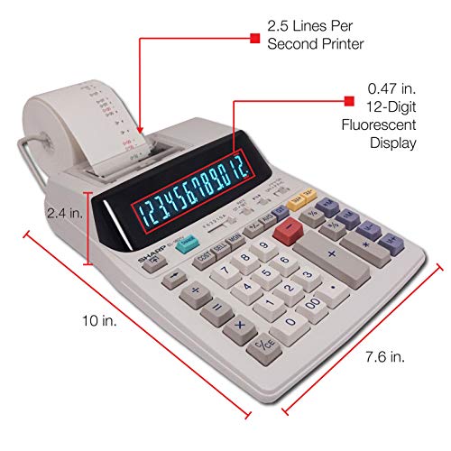 Sharp EL-1801V Ink Printing Calculator, Fluorescent Display, AC, Off-White