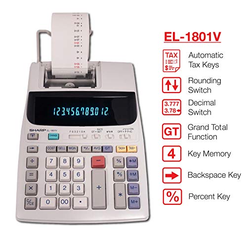 Sharp EL-1801V Ink Printing Calculator, Fluorescent Display, AC, Off-White