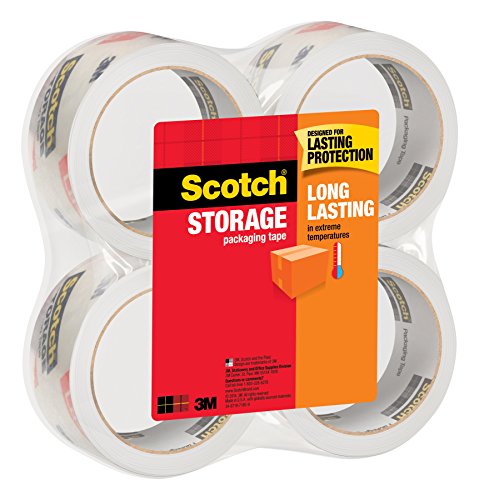 Scotch Long Lasting Storage Packaging Tape, 1.88" x 54.6 yd, Designed for Storage and Packing, Stays Sealed in Weather Extremes, 3" Core, Clear, 4 Rolls (3650-4)