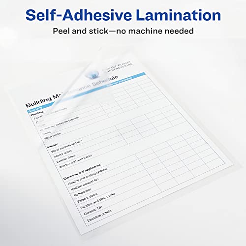 Avery 73601 Self-Adhesive Laminating Sheets, 9 x 12 Inch, Permanent Adhesive, 50 Clear Laminating Sheets