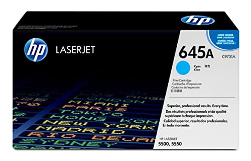 Original HP 645A Cyan Toner Cartridge | Works with HP Color LaserJet 5500, 5550 Series | C9731A