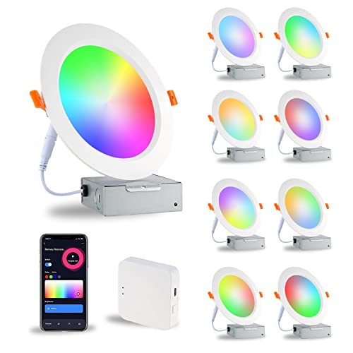 BANWEY Smart Recessed Lighting 6 Inch,WiFi Color Changing LED Recessed Lights,15W 1100 Lumen Smart Remote Downlight with Junction Box, Compatible with Alexa/Google Assistant/Siri (8PACK)