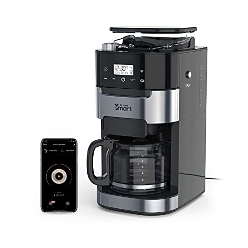 atomi smart Coffee Maker with Burr Grinder - WiFi, Voice-Activated, 8 Grind Settings, 12-Cup Glass Carafe, Reusable and Washable Filter, Compatible with Alexa and Google Assistant