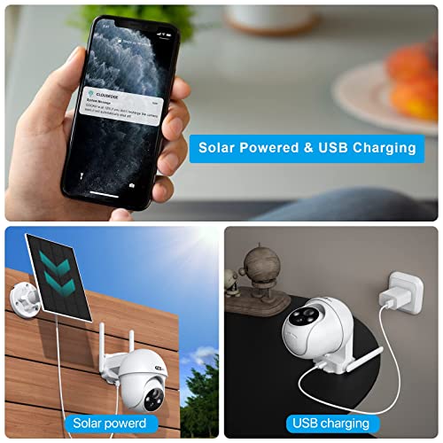 Solar Security Camera Wireless Outdoor WiFi Battery Pan Tilt 360° View Camera with 1080P Night Vision, Spotlight, PIR Motion Detection, Two-Way Audio, IP65 Waterproof, CloudEdge APP, SD/Cloud Storage