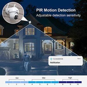 Solar Security Camera Wireless Outdoor WiFi Battery Pan Tilt 360° View Camera with 1080P Night Vision, Spotlight, PIR Motion Detection, Two-Way Audio, IP65 Waterproof, CloudEdge APP, SD/Cloud Storage