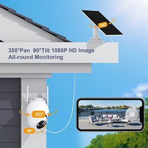 Solar Security Camera Wireless Outdoor WiFi Battery Pan Tilt 360° View Camera with 1080P Night Vision, Spotlight, PIR Motion Detection, Two-Way Audio, IP65 Waterproof, CloudEdge APP, SD/Cloud Storage