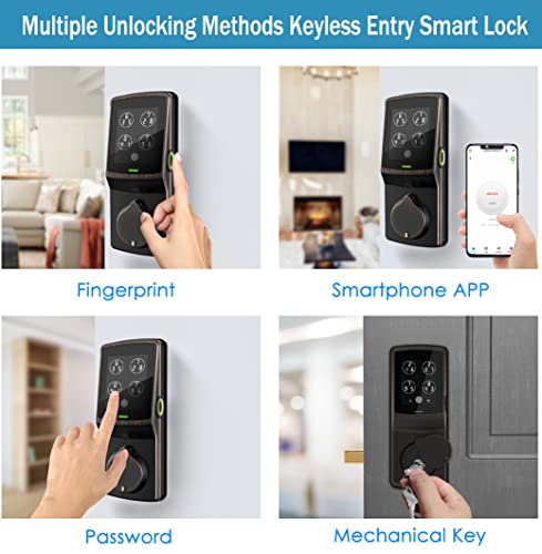 Lockly Fingerprint Bluetooth Keyless Entry Door Smart Lock (PGD728F) | Advanced 3D Fingerprint Reader | Discrete PIN Code Input | iOS and Android Compatible | Auto Lock | Battery Backup