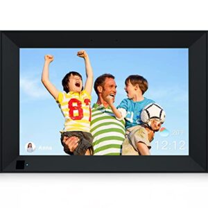 digital photo frame hyjoy wifi digital picture frame 10.1 inch with ips touch screen hd display, auto dim, auto-rotate, easy setup to share photos or videos from anywhere via aimor app