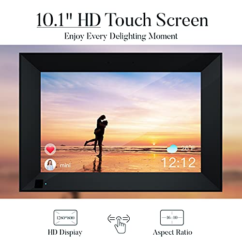 Digital Photo Frame Hyjoy WiFi Digital Picture Frame 10.1 Inch with IPS Touch Screen HD Display, Auto Dim, Auto-Rotate, Easy Setup to Share Photos or Videos from Anywhere via AiMOR App