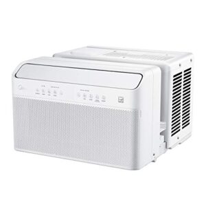 midea 8,000 btu u-shaped smart inverter window air conditioner–cools up to 350 sq. ft., ultra quiet with open window flexibility, works with alexa/google assistant, 35% energy savings, remote control