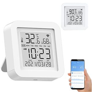 smart wifi temperature humidity monitor: tuya wireless temperature humidity sensor with app notification alerts, wifi thermometer hygrometer for home pet garage,compatible with alexa