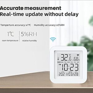 Smart WiFi Temperature Humidity Monitor: TUYA Wireless Temperature Humidity Sensor with APP Notification Alerts, WiFi Thermometer Hygrometer for Home Pet Garage,Compatible with Alexa