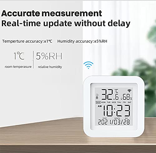 Smart WiFi Temperature Humidity Monitor: TUYA Wireless Temperature Humidity Sensor with APP Notification Alerts, WiFi Thermometer Hygrometer for Home Pet Garage,Compatible with Alexa