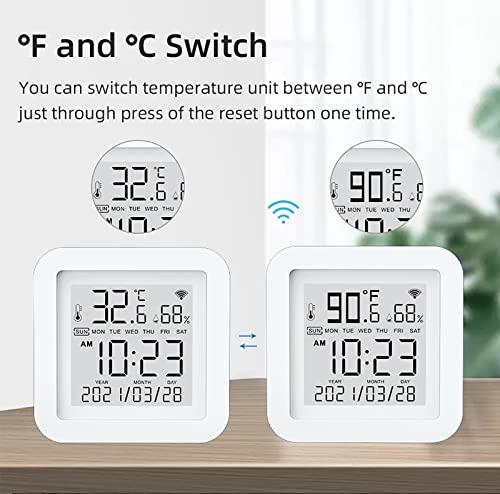 Smart WiFi Temperature Humidity Monitor: TUYA Wireless Temperature Humidity Sensor with APP Notification Alerts, WiFi Thermometer Hygrometer for Home Pet Garage,Compatible with Alexa