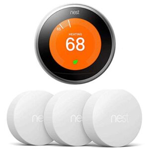 nest t3007es learning thermostat – 3rd gen – (stainless steel) with 3 pack nest t5001sf temperature sensor