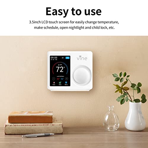 Vine TJ-610E Wi Fi 7 Day and 8 Period Programmable 5th Generation Smart Home Thermostat, Compatible with Amazon Alexa, Google Assistant, and Vine App