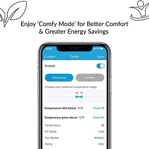 Cielo Breez Eco Smart AC Controller | Works with Mini Split, Window & Portable ACS | WiFi, Alexa, Google, SmartThings, Free Apps, NO Monthly Subscription | Schedules, Geofencing, Comfy & More (White)