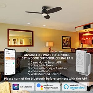 Ceiling Fan with Lights, Indoor & Outdoor Ceiling Fan，48" Low Profile DC Smart Ceiling Fan Works with Alexa, Siri, Google Home & Smart APP, 2 Colors of Reversible Blades, Dark Walnut & Light Wood