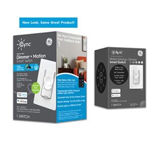 ge cync smart dimmer light switch + motion sensor, neutral wire required, bluetooth and 2.4 ghz wi-fi switch, works with alexa and google home (1 pack) packaging may vary