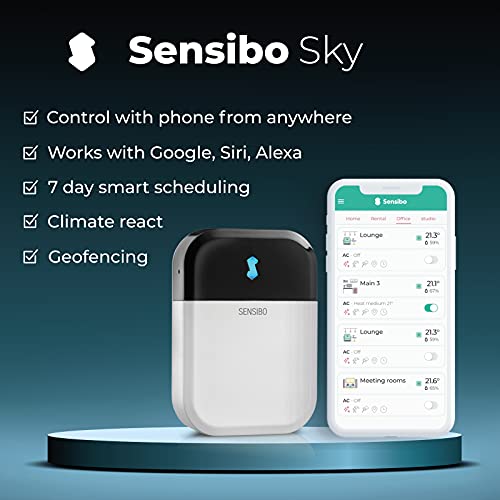 Sensibo Sky, Smart Home Air Conditioner System - Quick & Easy Installation. Maintains Comfort with Energy Efficient App - Automatic On/Off. Wifi, Google, Alexa and Siri. (White)