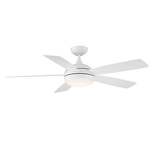 WAC Smart Fans Odyssey Indoor and Outdoor 5-Blade Ceiling Fan 54in Matte White with 3000K LED Light Kit and Remote Control works with Alexa and iOS or Android App