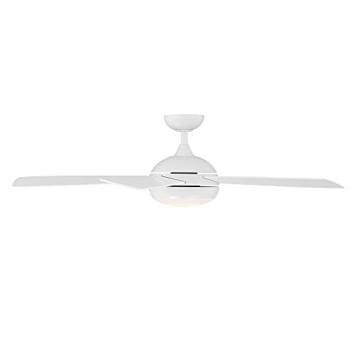 WAC Smart Fans Odyssey Indoor and Outdoor 5-Blade Ceiling Fan 54in Matte White with 3000K LED Light Kit and Remote Control works with Alexa and iOS or Android App