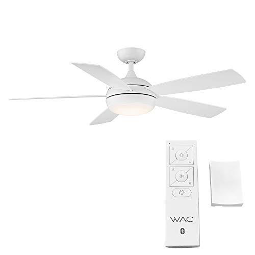 WAC Smart Fans Odyssey Indoor and Outdoor 5-Blade Ceiling Fan 54in Matte White with 3000K LED Light Kit and Remote Control works with Alexa and iOS or Android App