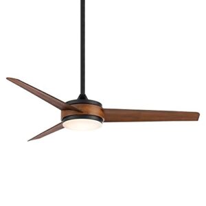 wac smart fans mod indoor and outdoor 3-blade ceiling fan 54in matte black distressed koa with 3000k led light kit and remote control works with alexa and ios or android app