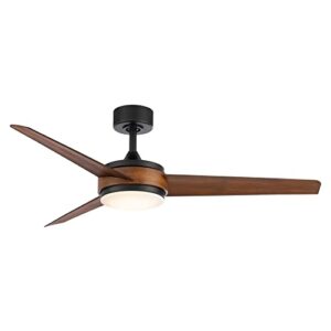 WAC Smart Fans Mod Indoor and Outdoor 3-Blade Ceiling Fan 54in Matte Black Distressed Koa with 3000K LED Light Kit and Remote Control works with Alexa and iOS or Android App