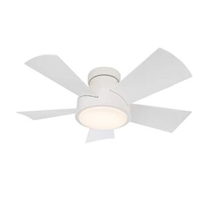 vox smart indoor and outdoor 5-blade flush mount ceiling fan 38in matte white with 3000k led light kit and remote control works with alexa, google assistant, samsung things, and ios or android app