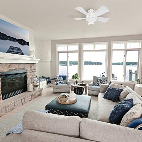 Vox Smart Indoor and Outdoor 5-Blade Flush Mount Ceiling Fan 38in Matte White with 3000K LED Light Kit and Remote Control works with Alexa, Google Assistant, Samsung Things, and iOS or Android App