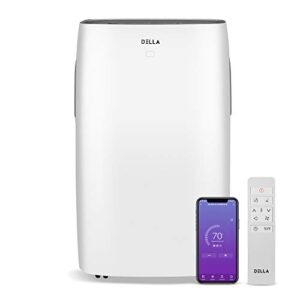 della 14000 btu smart wifi enabled portable air conditioner, freestanding indoor electric fan dehumidifier unit on wheels w/remote control, window kit, cools up to 700 sq. ft.