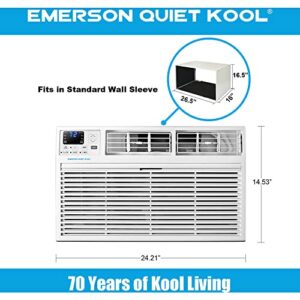 Emerson Quiet Kool 12,000 BTU 230V Through-The-Wall Air Conditioner with Remote Control | 4-in-1 AC, Heater, Dehumidifer, Fan | for Rooms up to 550 Sq.Ft. | 24H Timer | EATE12RD2T, 12000, White