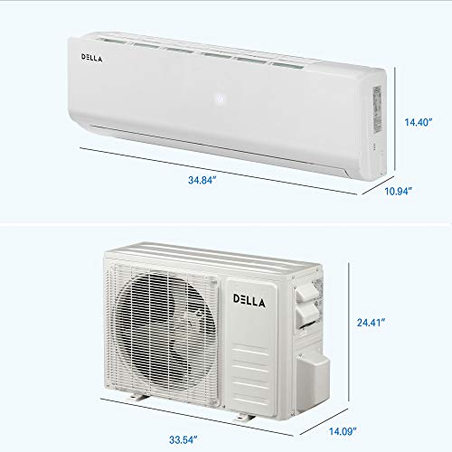 DELLA 12000 BTU Mini Split Air Conditioner & Heater Ductless Inverter System, 19 SEER 208-230V, 8 HSPF, with 1 Ton Heat Pump, Cools Up to 750 Sq. Ft. Full installation 16.4 ft kit included