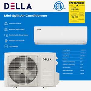 DELLA 12000 BTU Mini Split Air Conditioner & Heater Ductless Inverter System, 19 SEER 208-230V, 8 HSPF, with 1 Ton Heat Pump, Cools Up to 750 Sq. Ft. Full installation 16.4 ft kit included