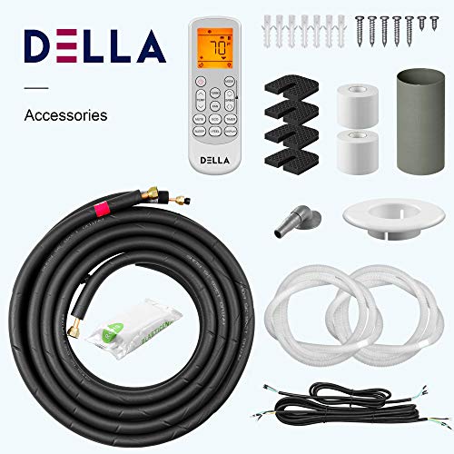 DELLA 12000 BTU Mini Split Air Conditioner & Heater Ductless Inverter System, 19 SEER 208-230V, 8 HSPF, with 1 Ton Heat Pump, Cools Up to 750 Sq. Ft. Full installation 16.4 ft kit included