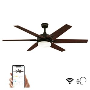 westinghouse lighting 74002b00 transitional cayuga, smart wifi ceiling fan compatible with amazon alexa and google home with led light, remote control, 60 inch, black-bronze finish, frosted opal glass